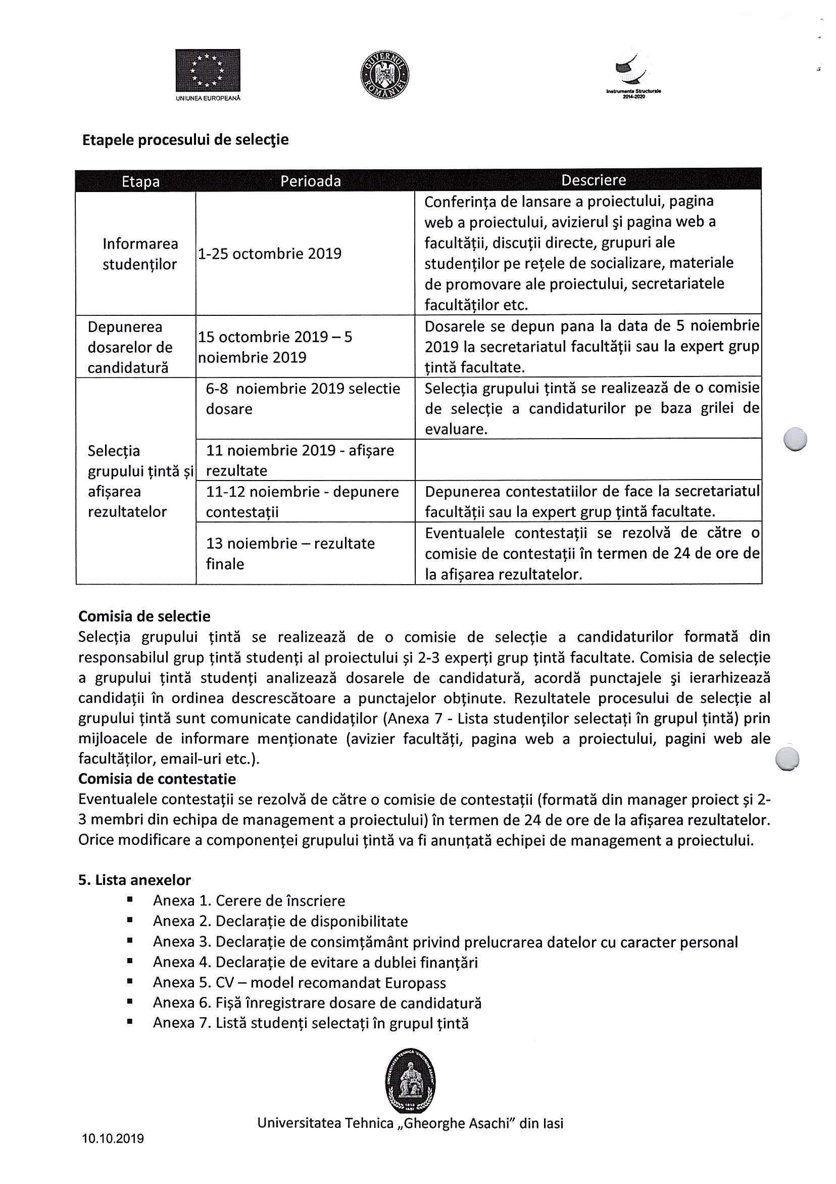 Metodologie de selectie si recrutare a grupului tinta studenti ...