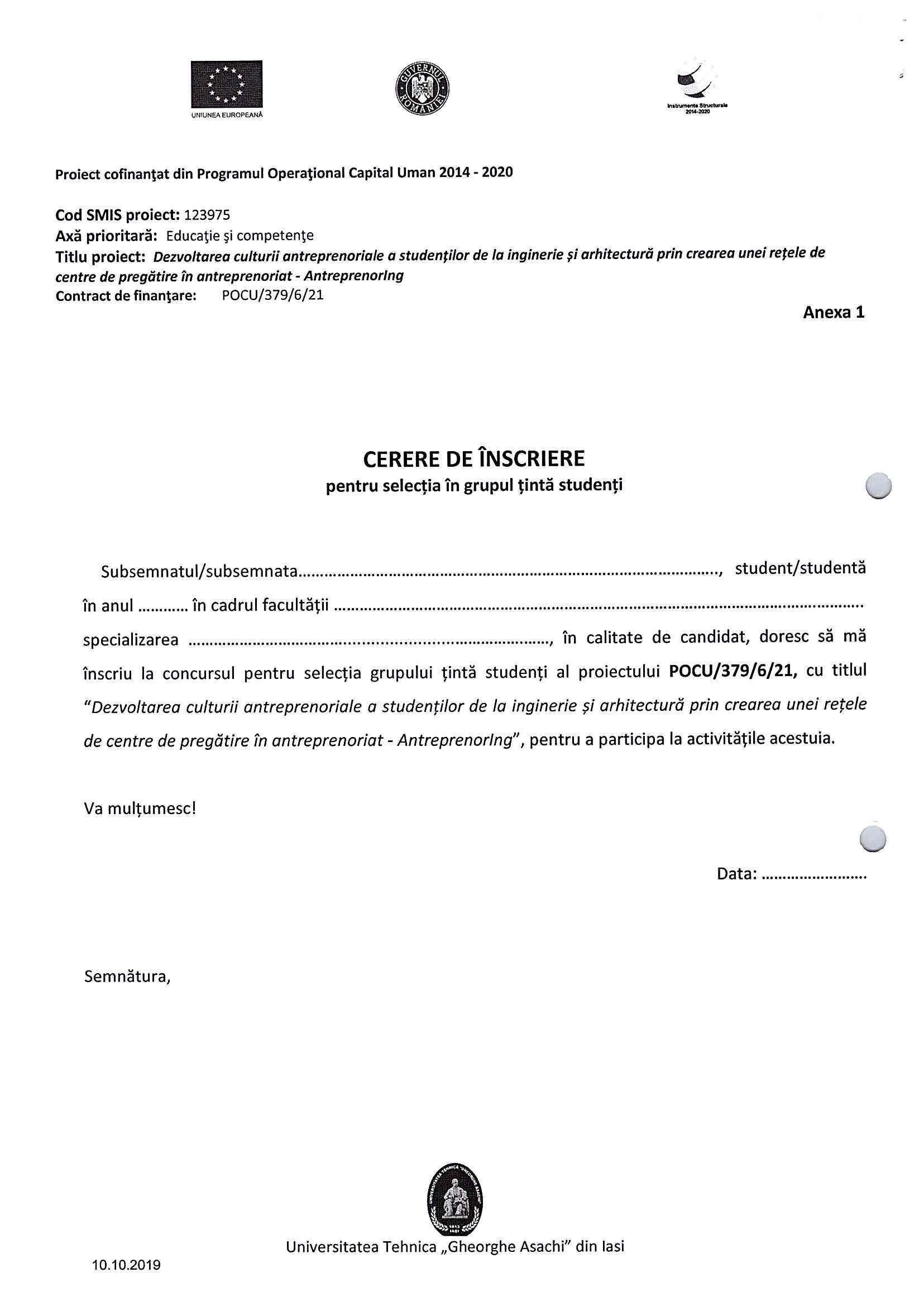 Metodologie de selectie si recrutare a grupului tinta studenti ...