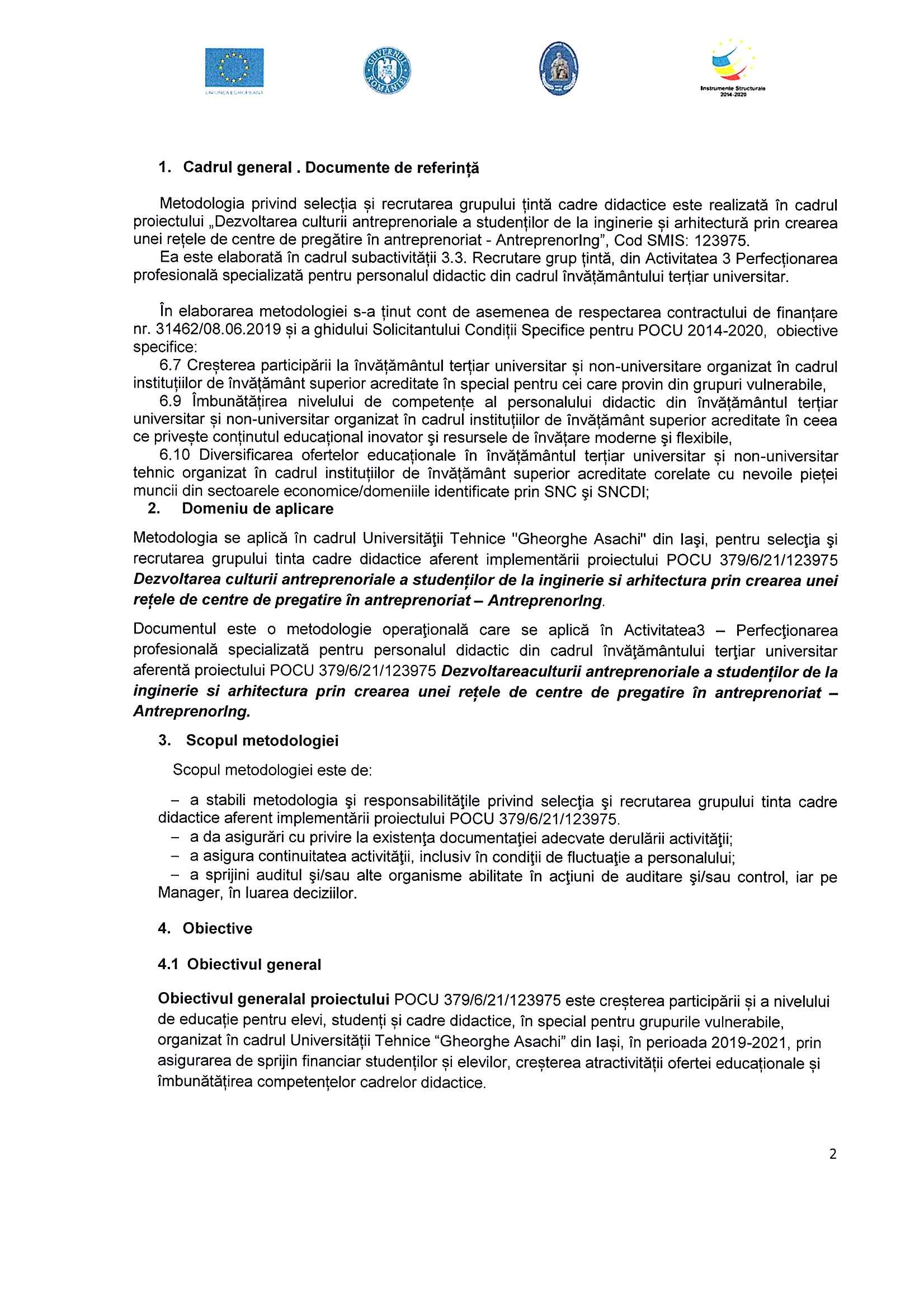 Metodologie privind selectia si recrutarea grupului tinta cadre ...